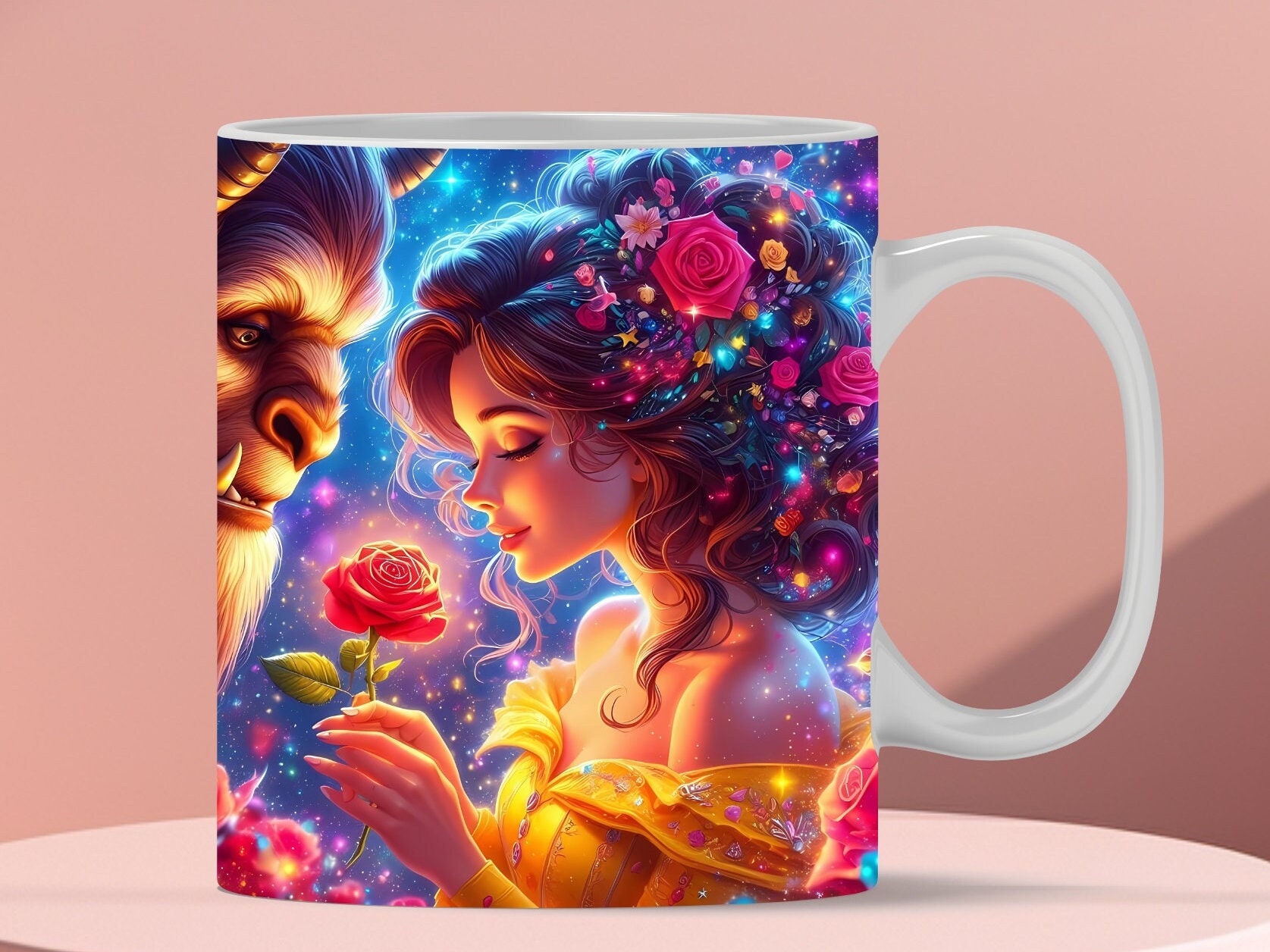 3D Belle and Beast Mug Wrap, 3D Mug Wrap Sublimation Design PNG, Mug ...