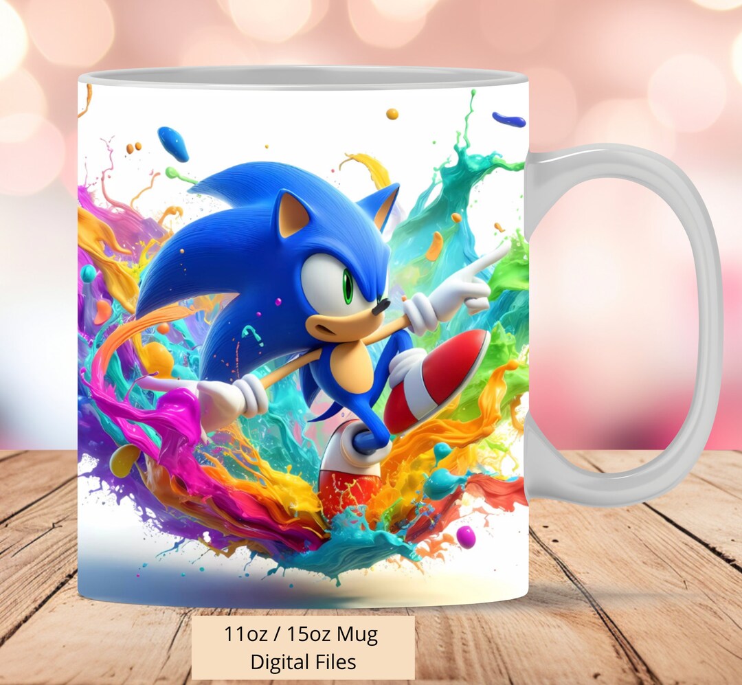 3D Cute Sonic Colorful Splash Mug Wrap, 3D Sonic Mug Wrap Sublimation ...