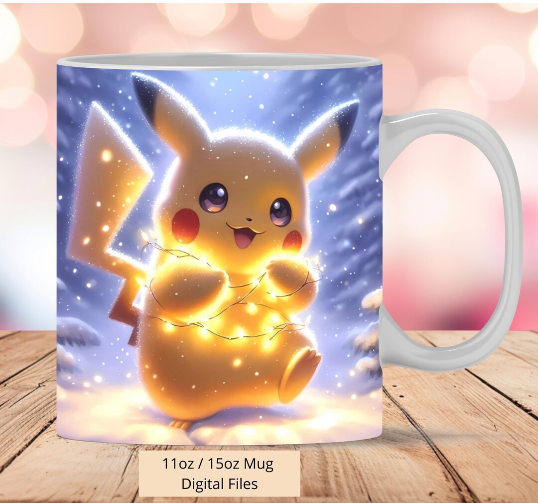 3D Cute Pikachu Snow Shine Mug Wrap, 11oz/15oz Mug, Pikachu Mug Wrap ...