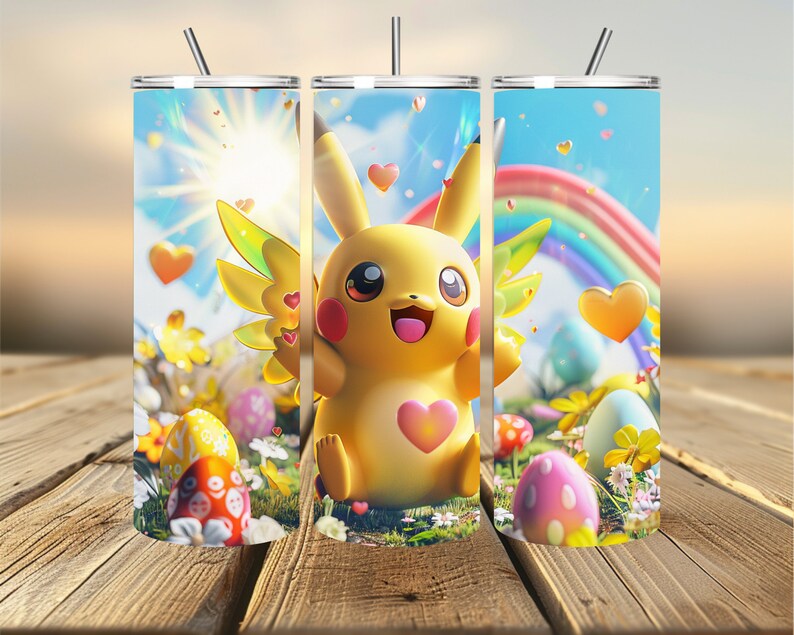 3D Cute Picachu Tumbler Wrap, Easter Tumbler Wrap Sublimation Design ...