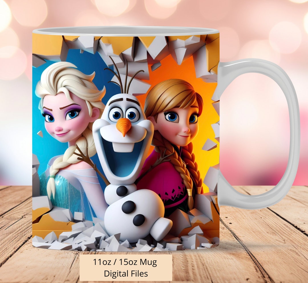 3D Elsa, Anna and Olaf Cracked Hole Mug Wrap, 3D Frozen Mug Wrap ...
