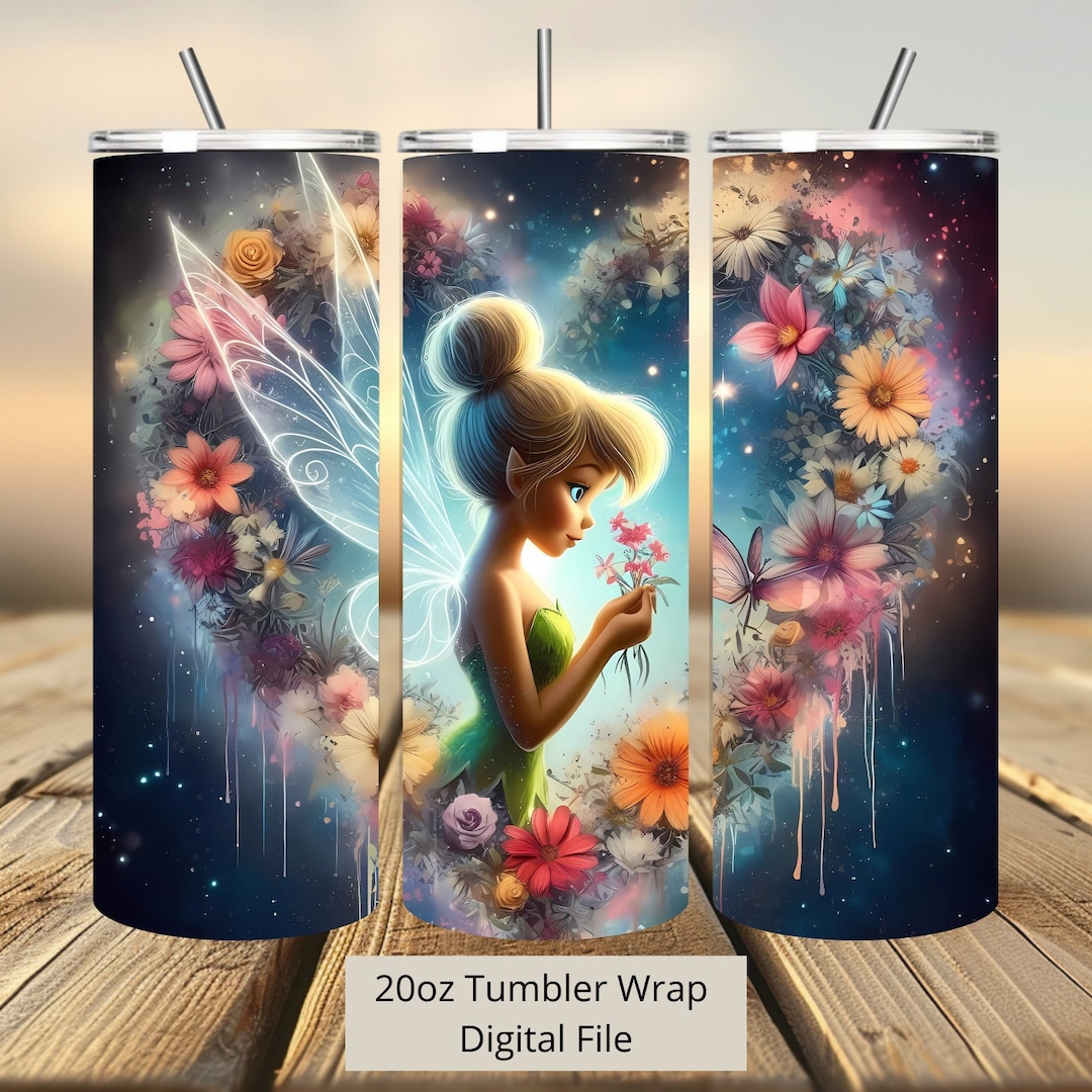 3D Tinkerbell Heart Flowers Tumbler Wrap, Princess Tumbler Wrap ...