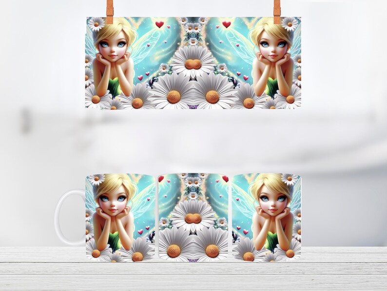 3D Tinkerbell Marigold Mug Wrap, 3D Fairy With Flowers, Mug Wrap ...