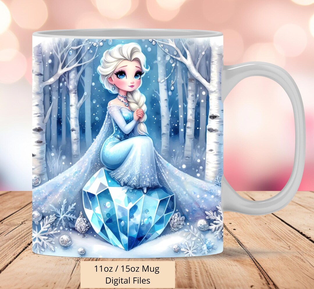 3D Elsa Frozen Crystal Mug Wrap, 3D Frozen Love Mug Wrap Sublimation ...