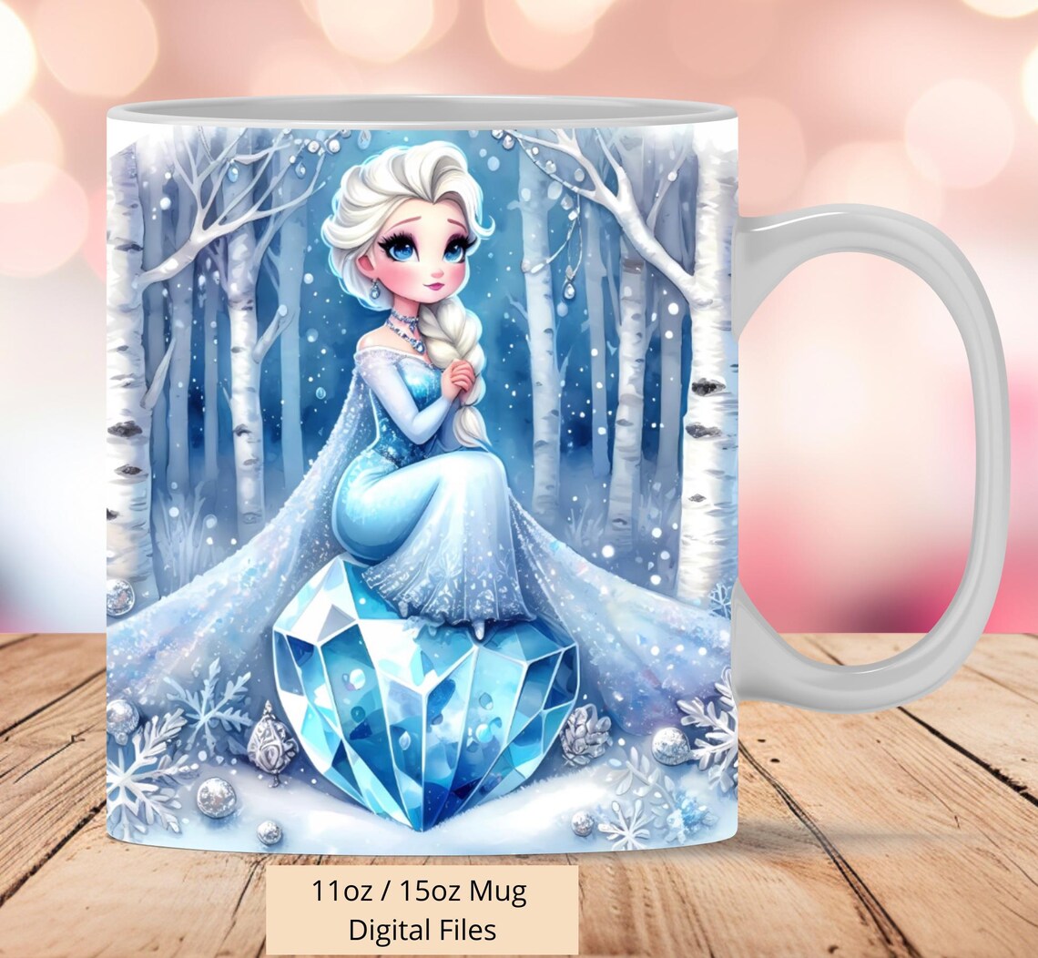 3D Elsa Frozen Crystal Mug Wrap, 3D Frozen Love Mug Wrap Sublimation ...