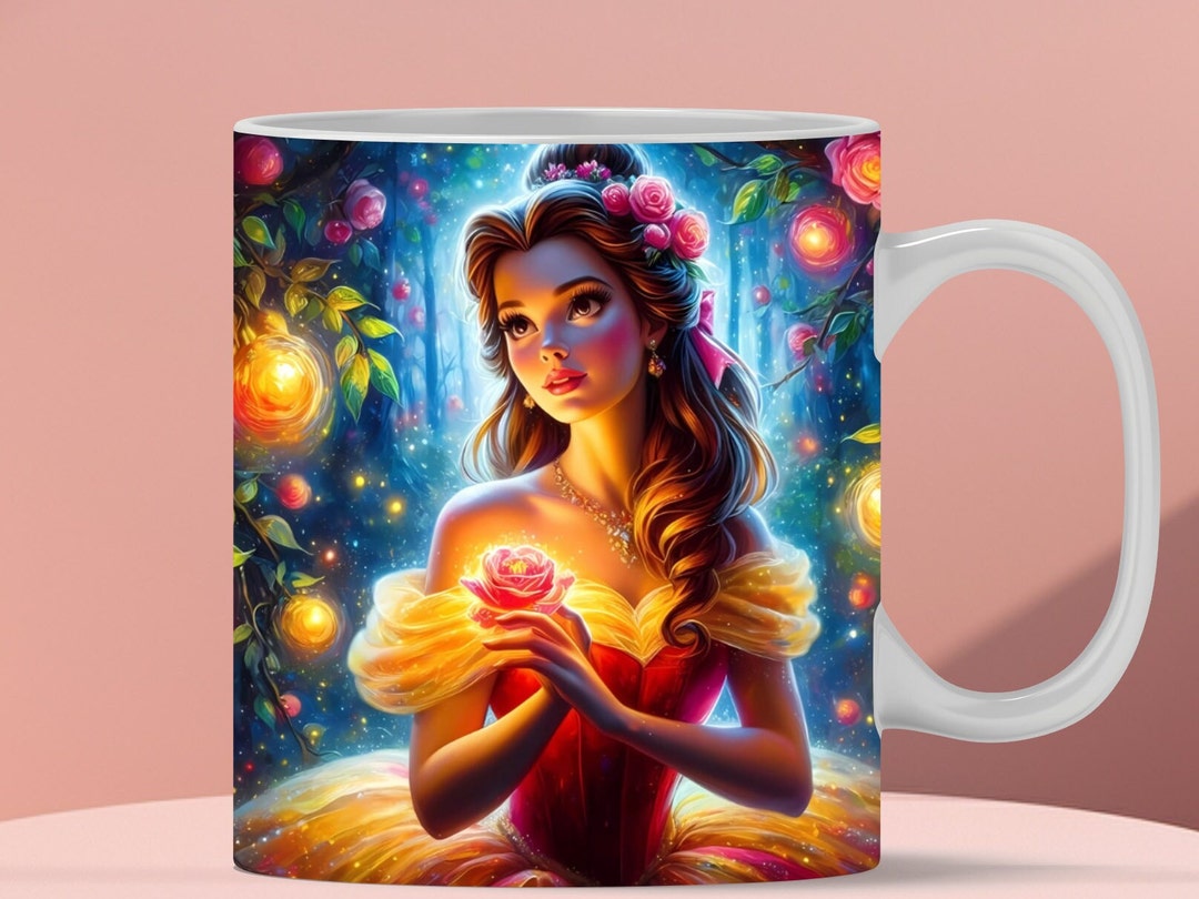 3D Cute Princess Belle Mug Wrap, 3D Princess Mug Wrap Sublimation ...