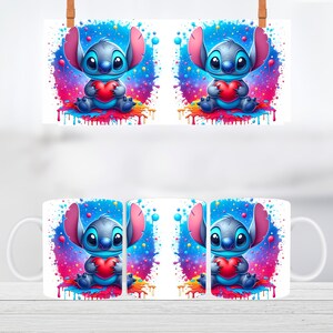 3D Cute Stitch Splash Mug Wrap, 3D Stitch Mug Wrap Sublimation Design ...