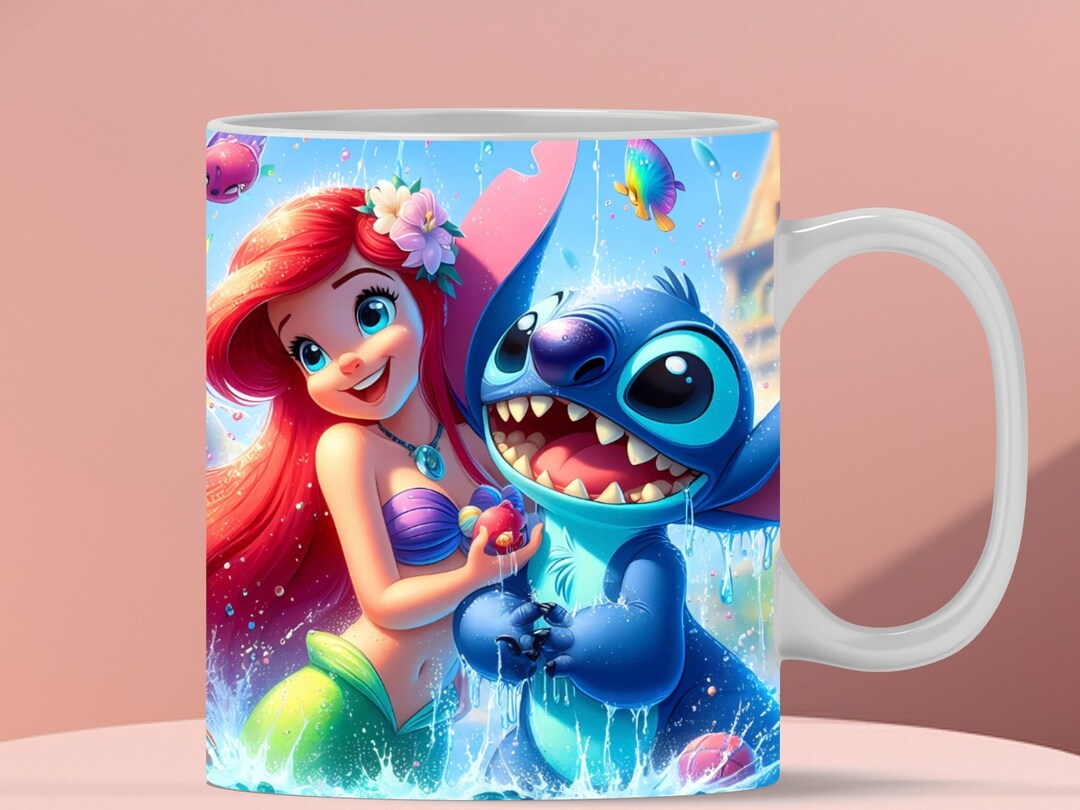 3D Ariel and Stitch in Water Mug Wrap, 3D Stitch Mug Wrap Sublimation ...