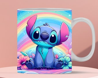 3D Cute Stitch Eat Pizza Mug Wrap, 3D Pizza Mug Wrap Sublimation Design ...