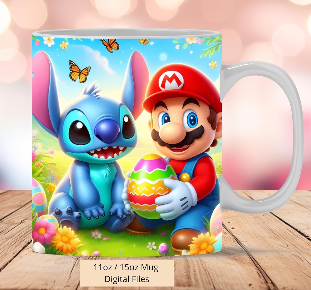 3D Super Mario and Stitch Easter Mug Wrap, 11oz & 15oz Mug Template ...
