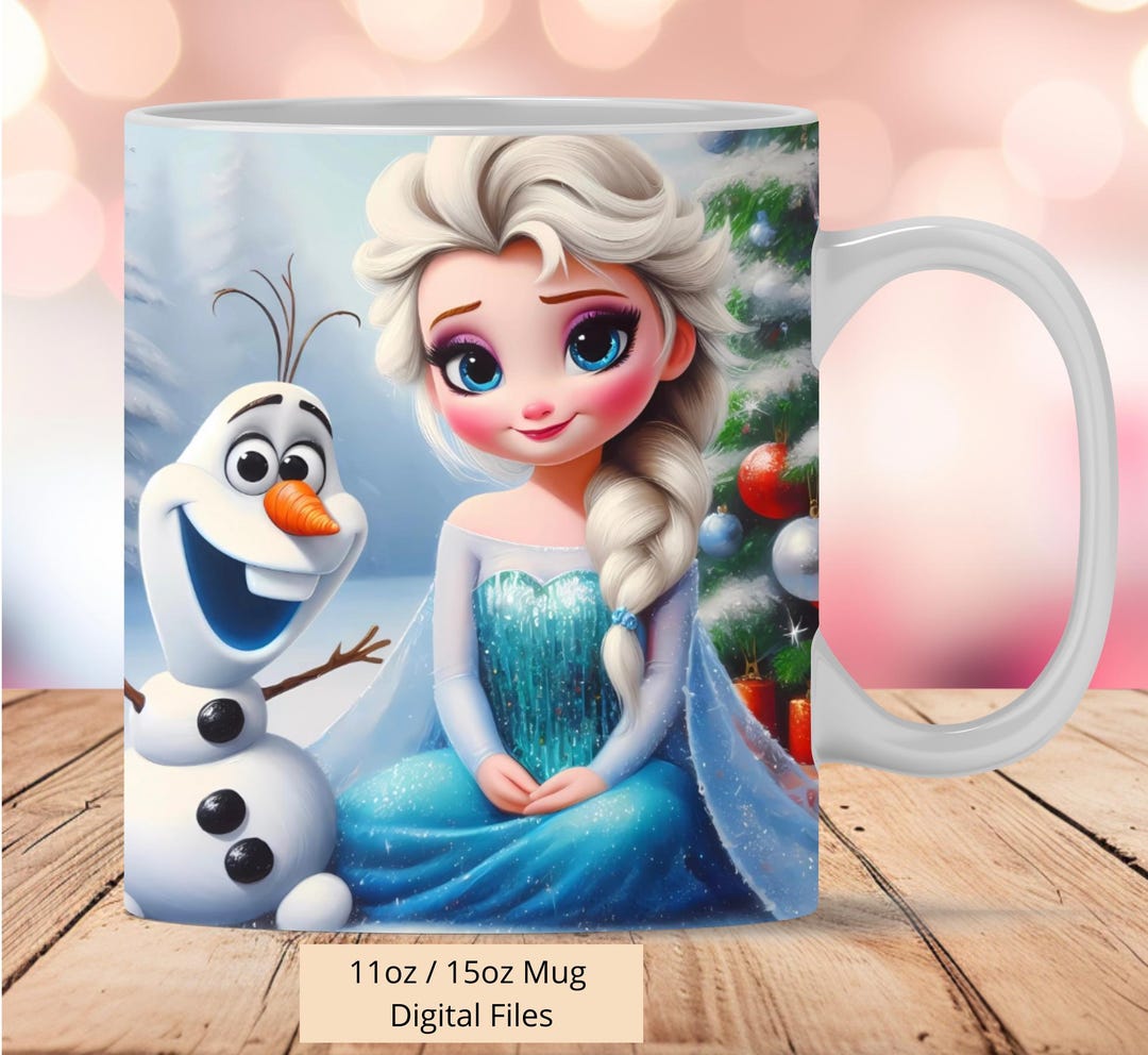 3D Cute Elsa and Olaf Christmas Mug Wrap, 3D Frozen Mug Wrap ...