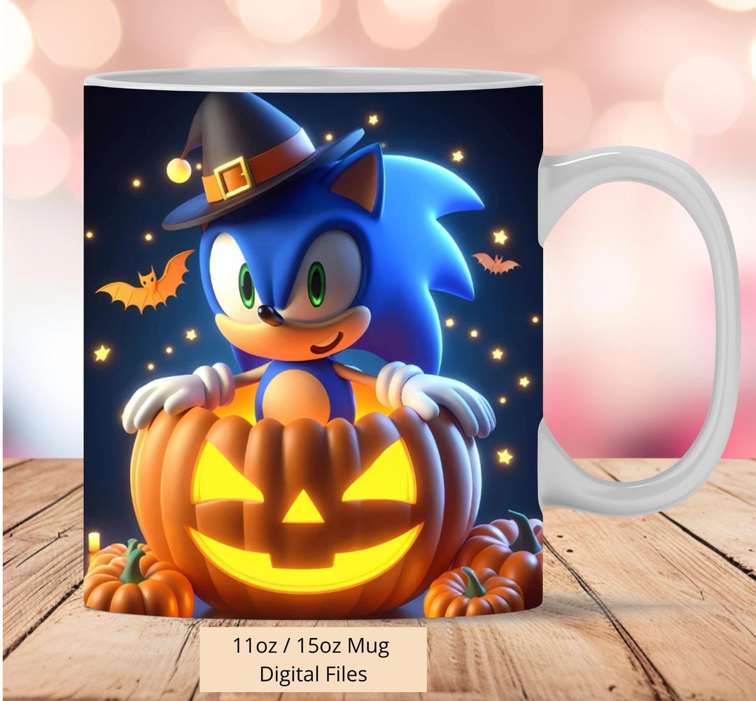 3D Sonic Halloween Shine Pumpkin Mug Wrap, 3D Sonic Mug Wrap ...