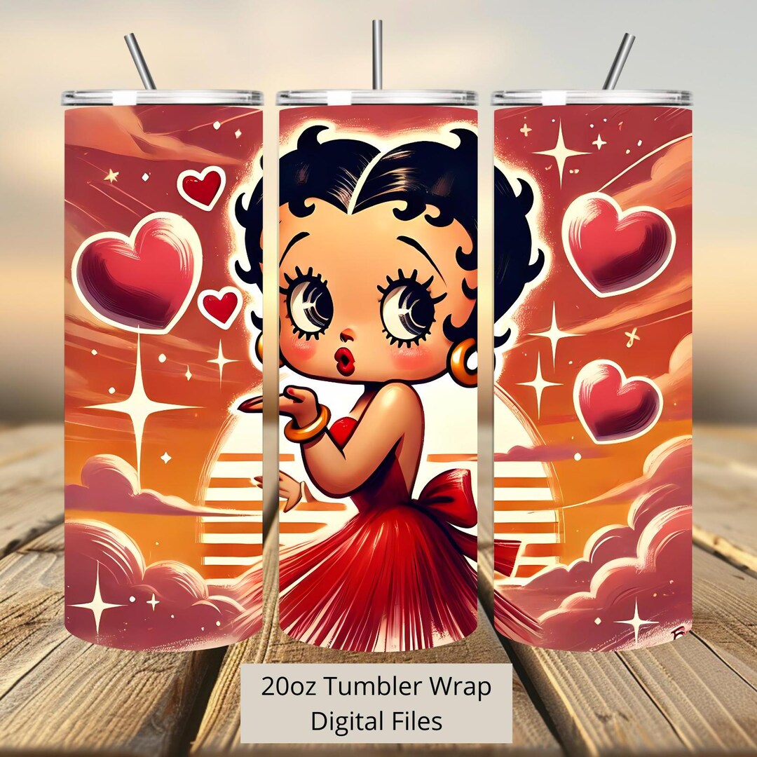 3D Cute Betty Boop Love Valentine Tumbler Wrap, Betty Tumbler Wrap ...