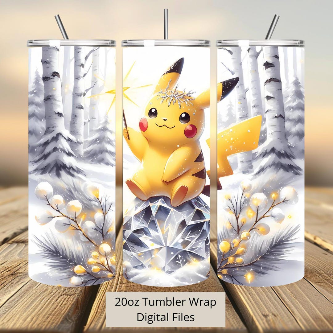 3D Cute Pikachu Snow Crystal Tumbler Wrap, Pokemon Tumbler Wrap ...