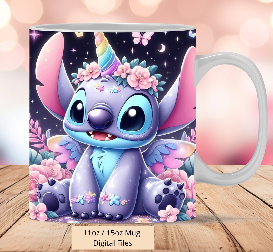3D Cute Stitch Unicorn Mug Wrap, 3D Stitch Mug Wrap Sublimation Design ...