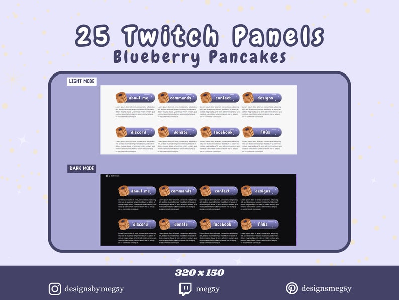 Blueberry Pancake Twitch Panels Package Cute Streaming Graphics Lofi ...