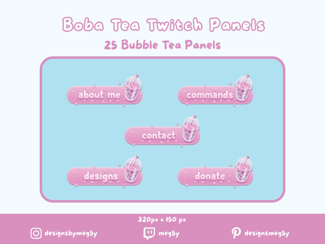 Pink Boba Tea Twitch Panels Cute Strawberry Bubblegum Streaming ...