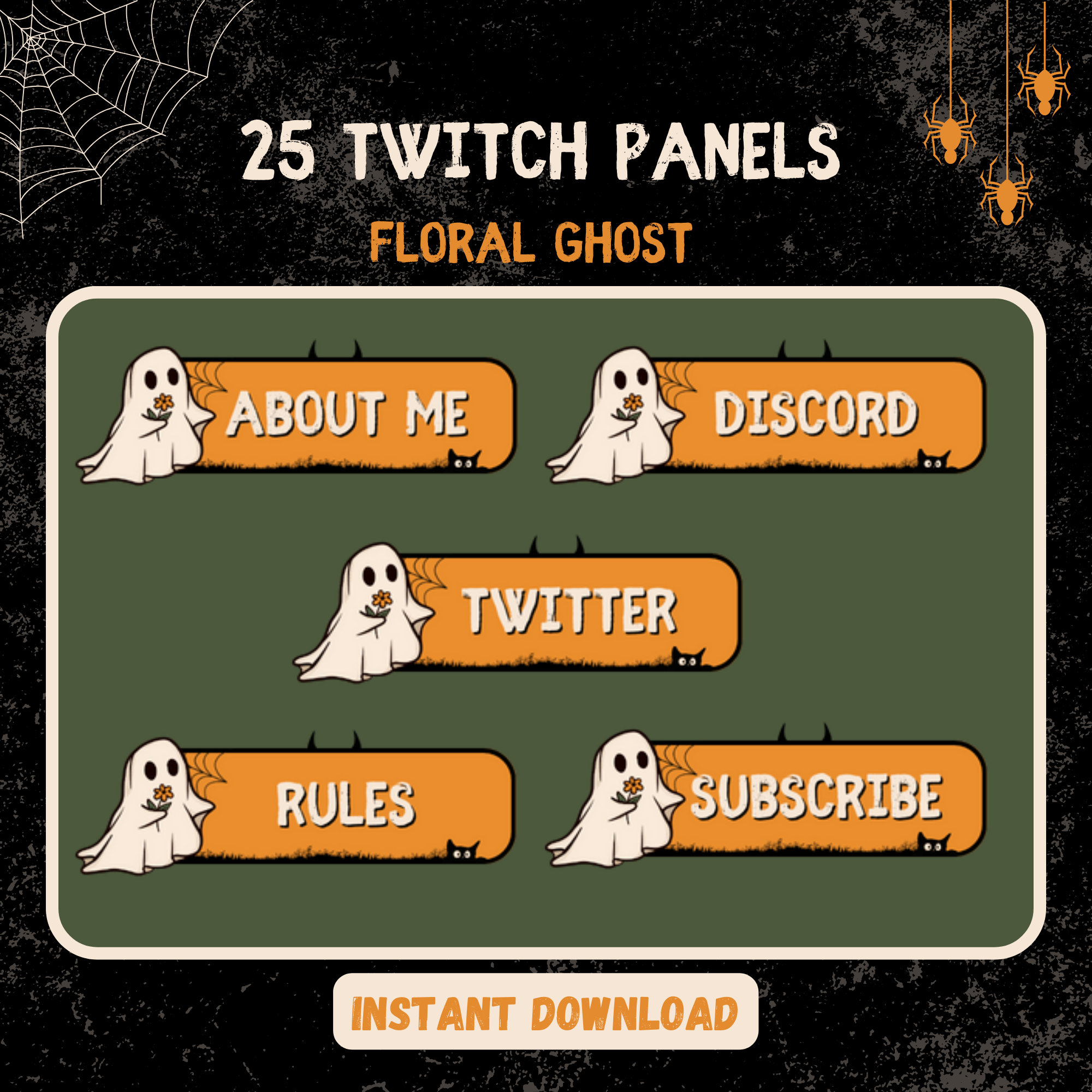 Floral Halloween Ghost Twitch Panels | Spooky Streamer Graphics ...