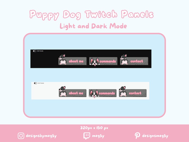 Cute Puppy Dog Twitch Panels | Black and White Border Collie (24 PNG ...