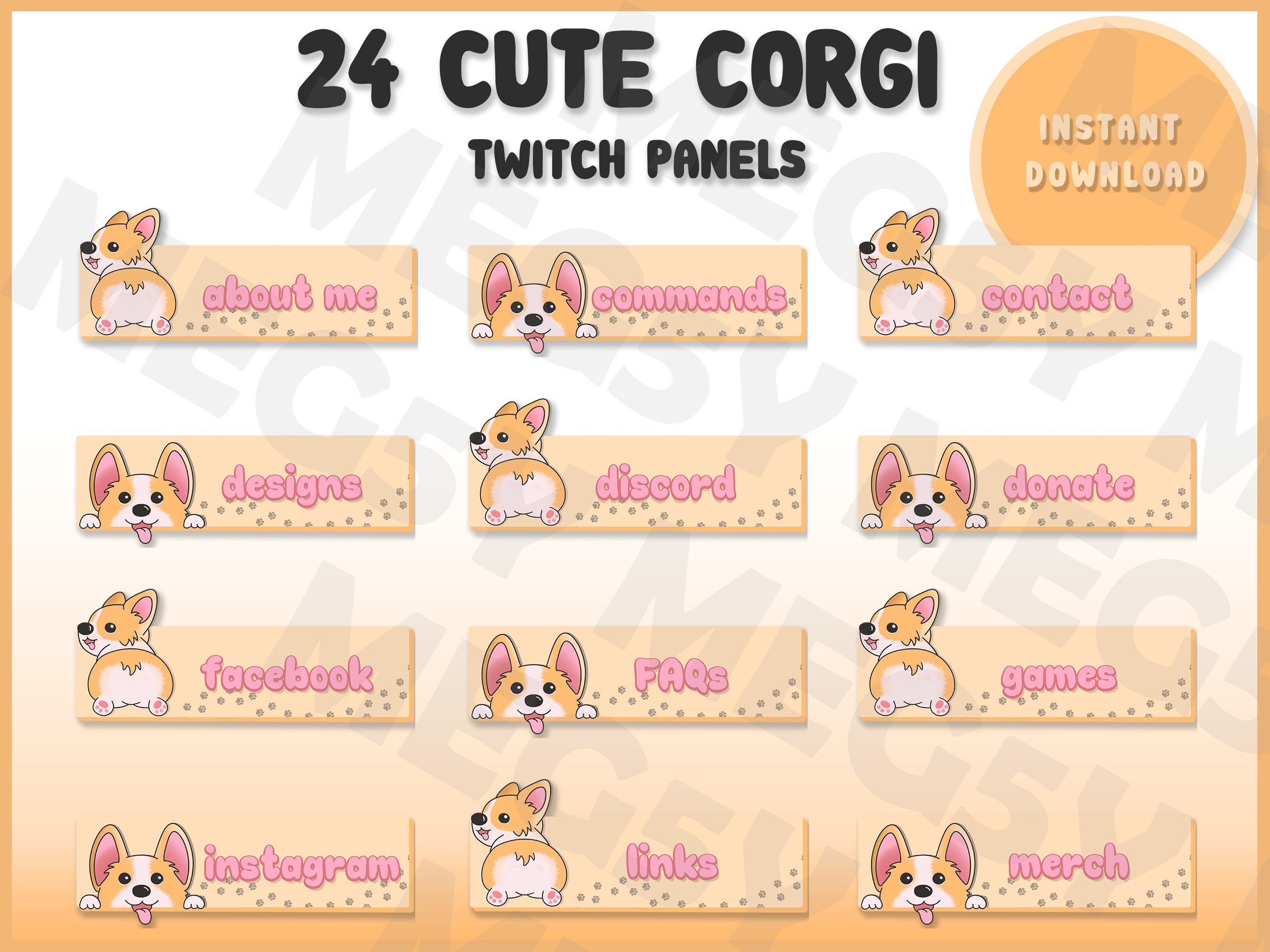 Corgi Dog TWITCH PANELS Cute Orange and White Puppy Twitch Graphics ...
