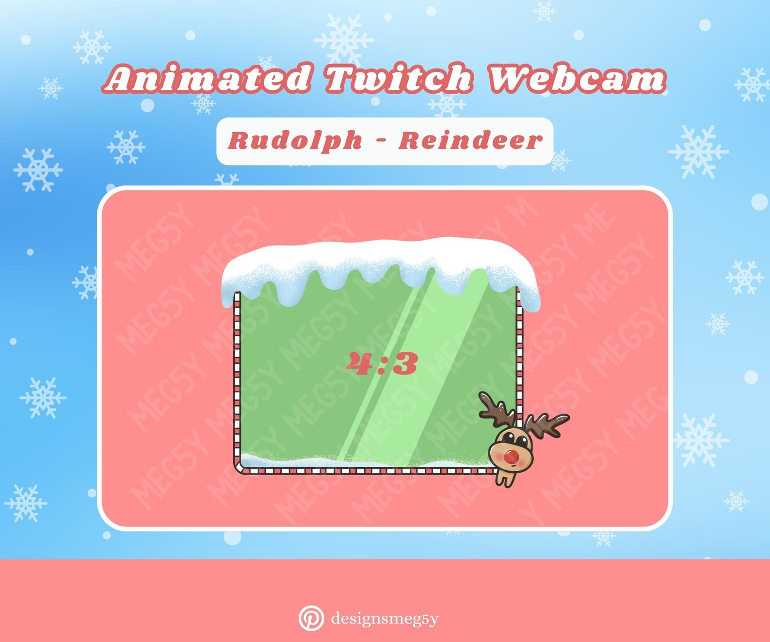 Rudolph Reindeer Animated Twitch Webcam Border | Holiday Overlay - Etsy