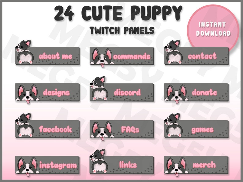 Puppy Dog TWITCH PANELS Cute Black and White Dog Twitch Graphics Kawaii ...