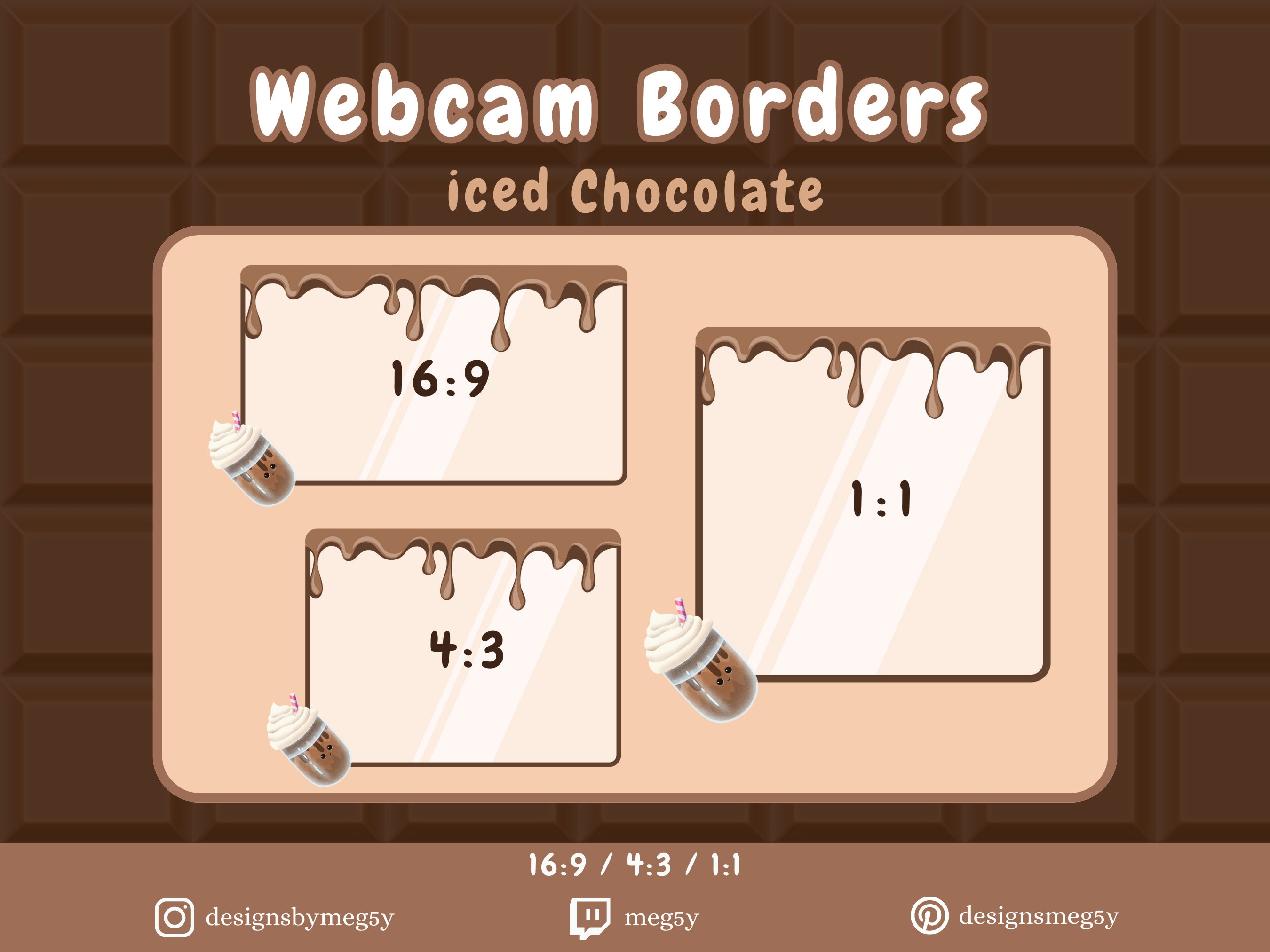 Iced Chocolate Twitch Webcam Borders | Kawaii Stream Overlay (PNG) - Etsy
