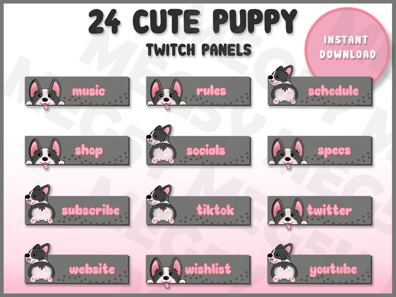 Puppy Dog TWITCH PANELS Cute Black and White Dog Twitch Graphics Kawaii ...