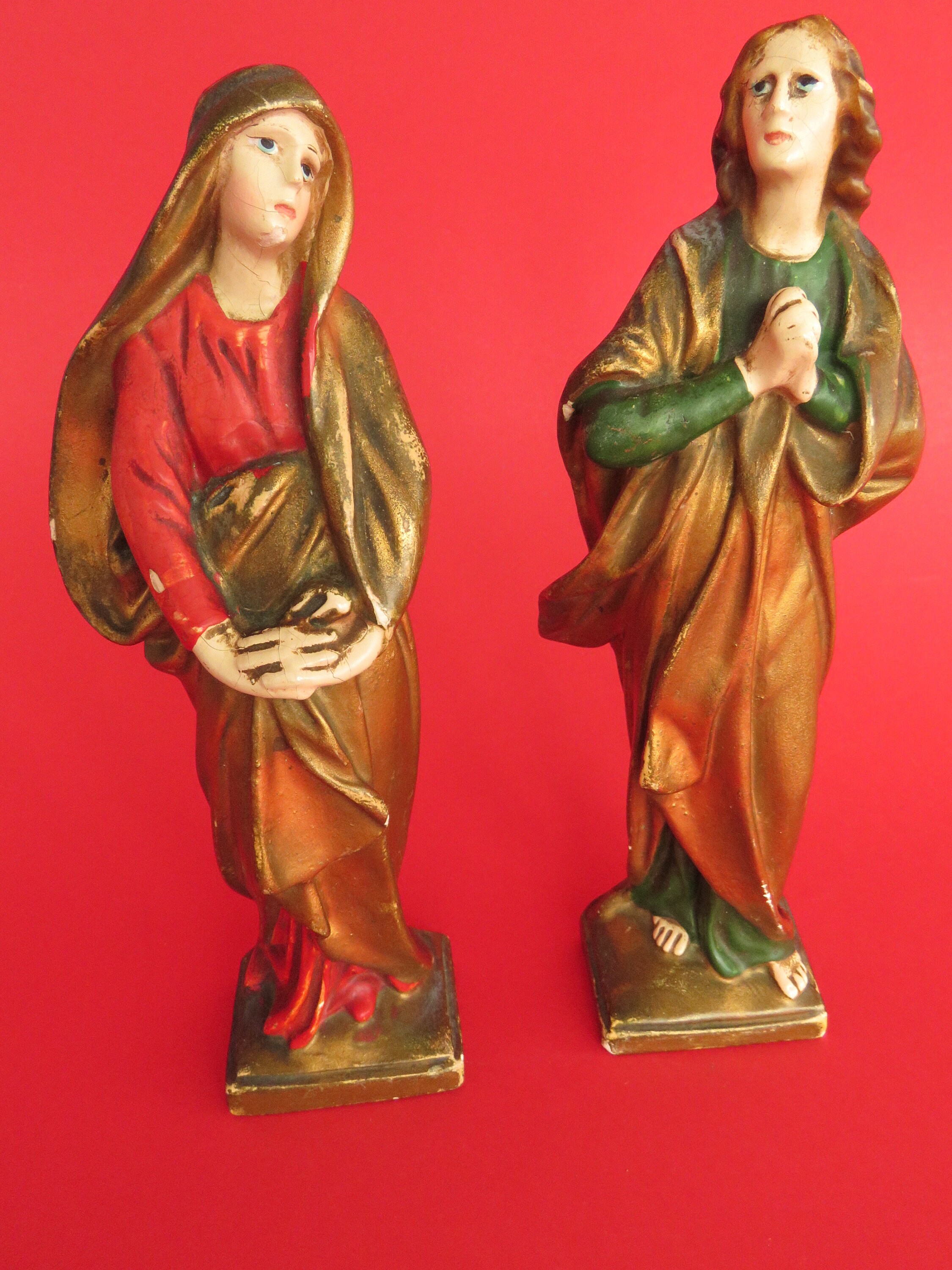 Two Antique Statues of the Virgin Mary and Mary Magdalene, German ...