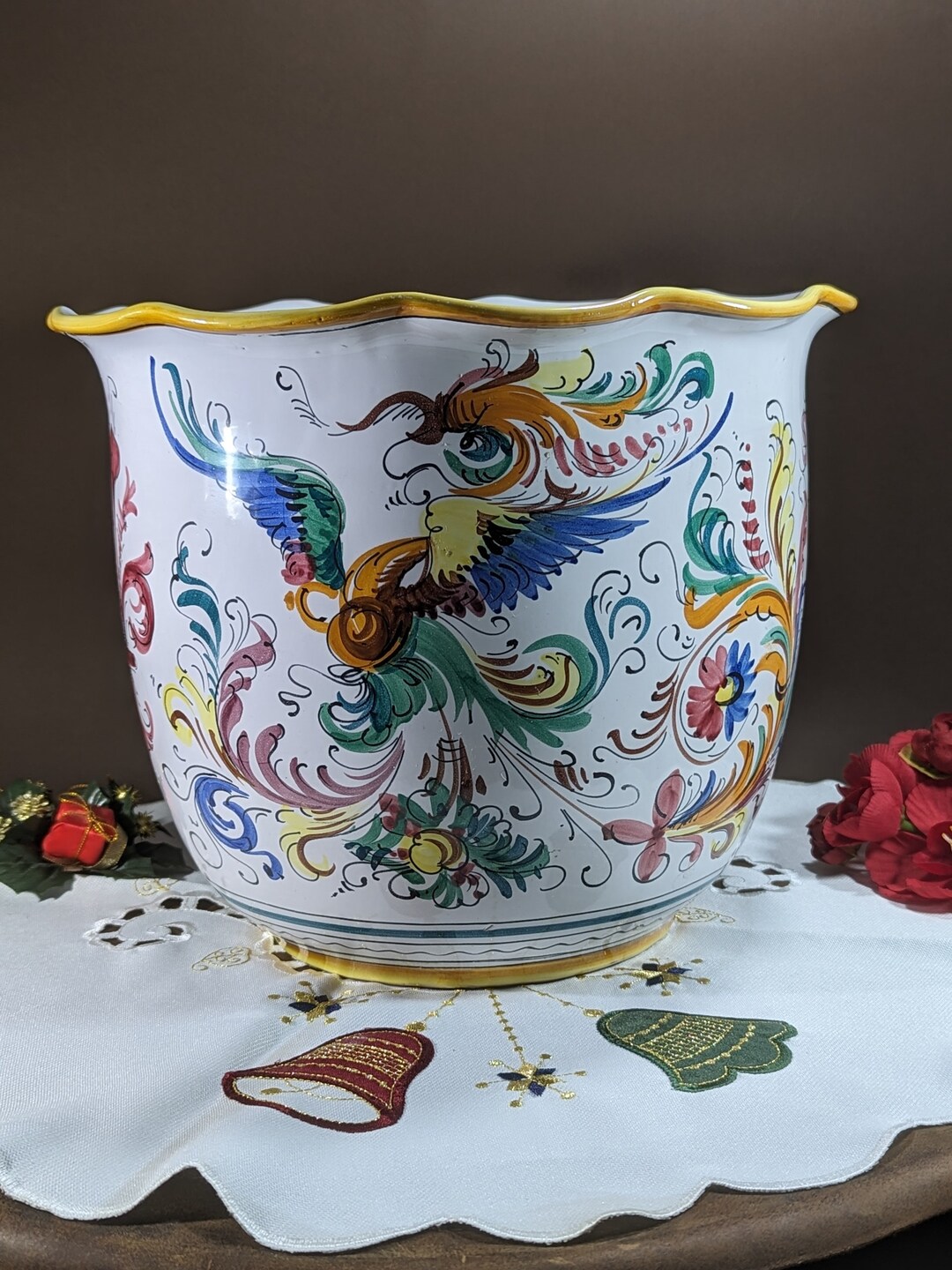 Large Vintage Hand-painted Italian Cachepot.hand-painted Italian ...