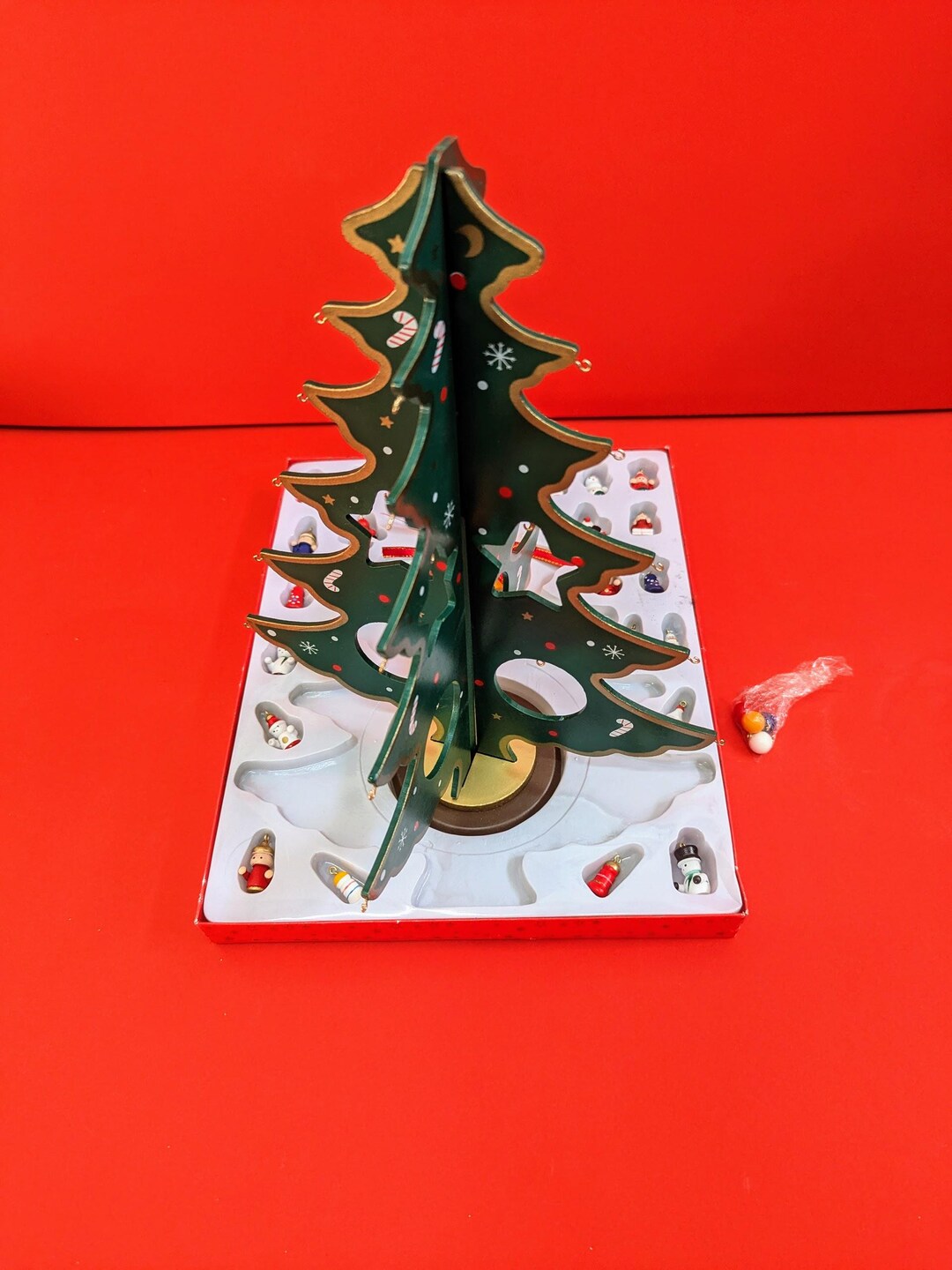 Vintage Wooden Christmas Tree With Mini Ornaments - Complete in ...