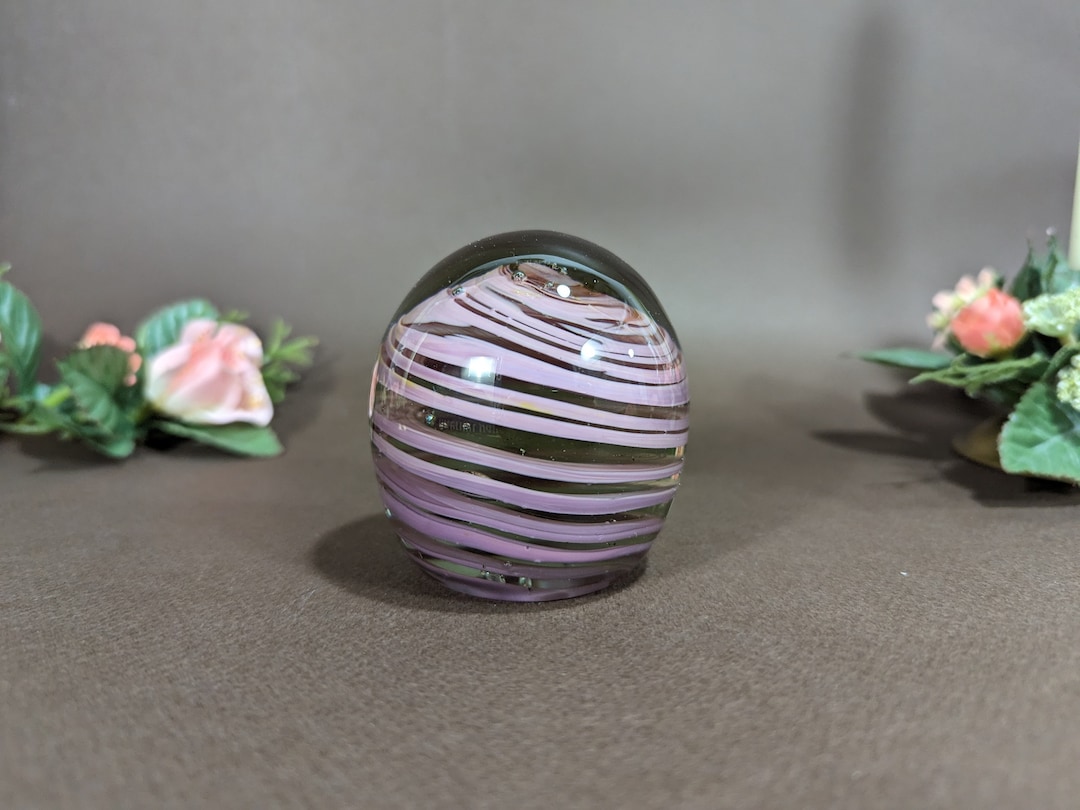 Vintage MDINA Glass Signed Paperweight, Swirl Pink Design - Etsy