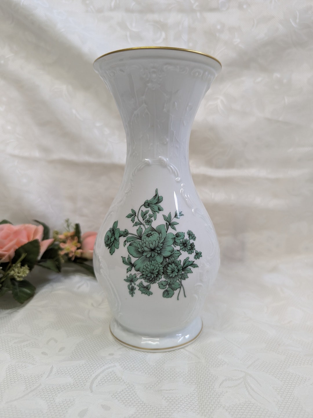 Vintage Rosenthal Classic Rose Collection Vase With Green Flower Decor ...