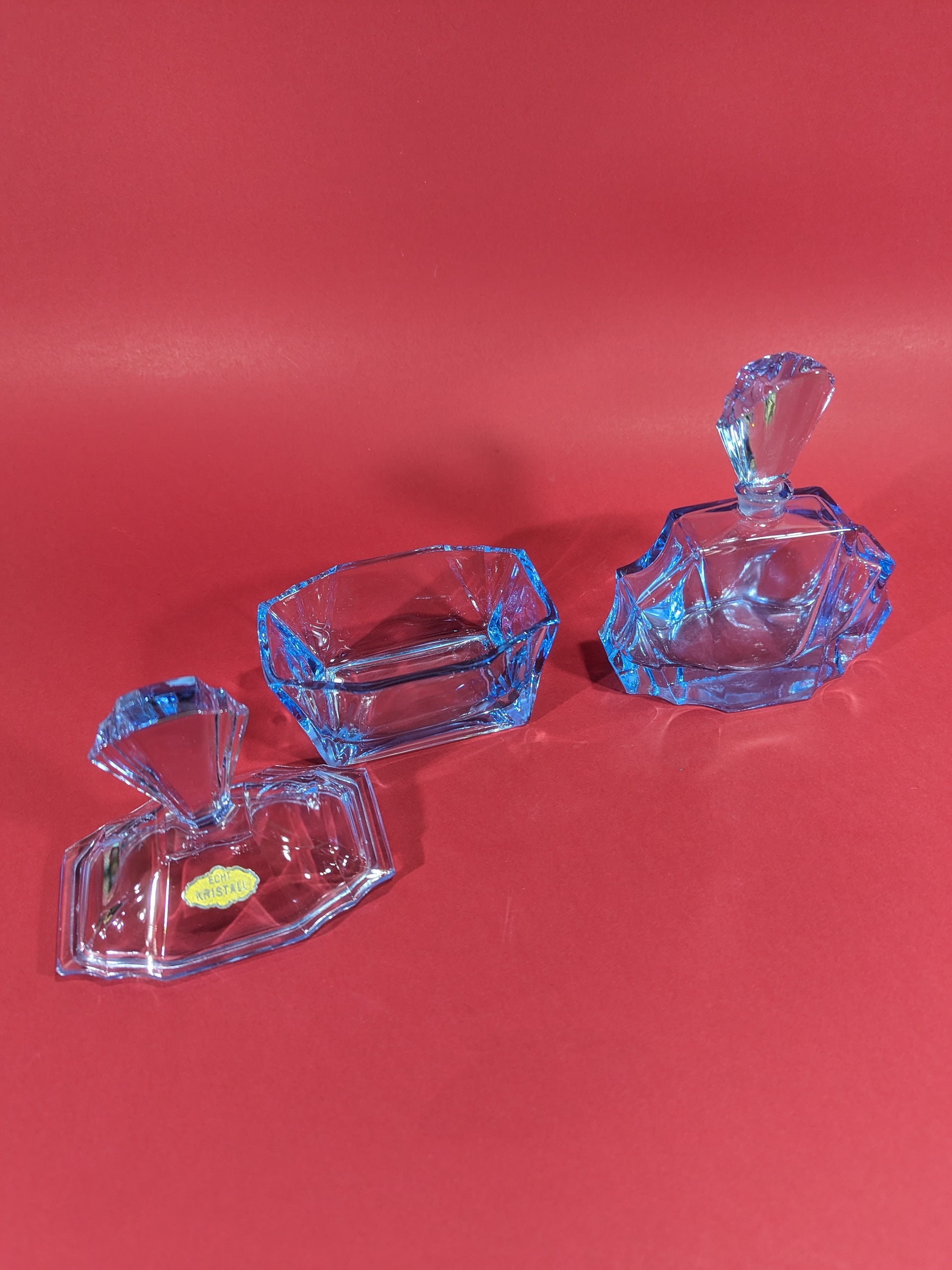 Blue Glass Dressing Table Set.echt Kristall Dressing Table Set - Etsy