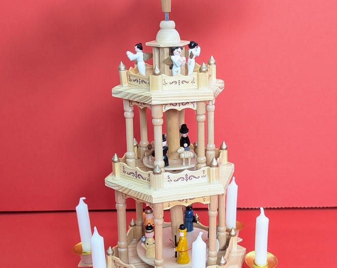 3-tiered German Nativity Pyramid - Christmas Carousel Candle Holder - Etsy