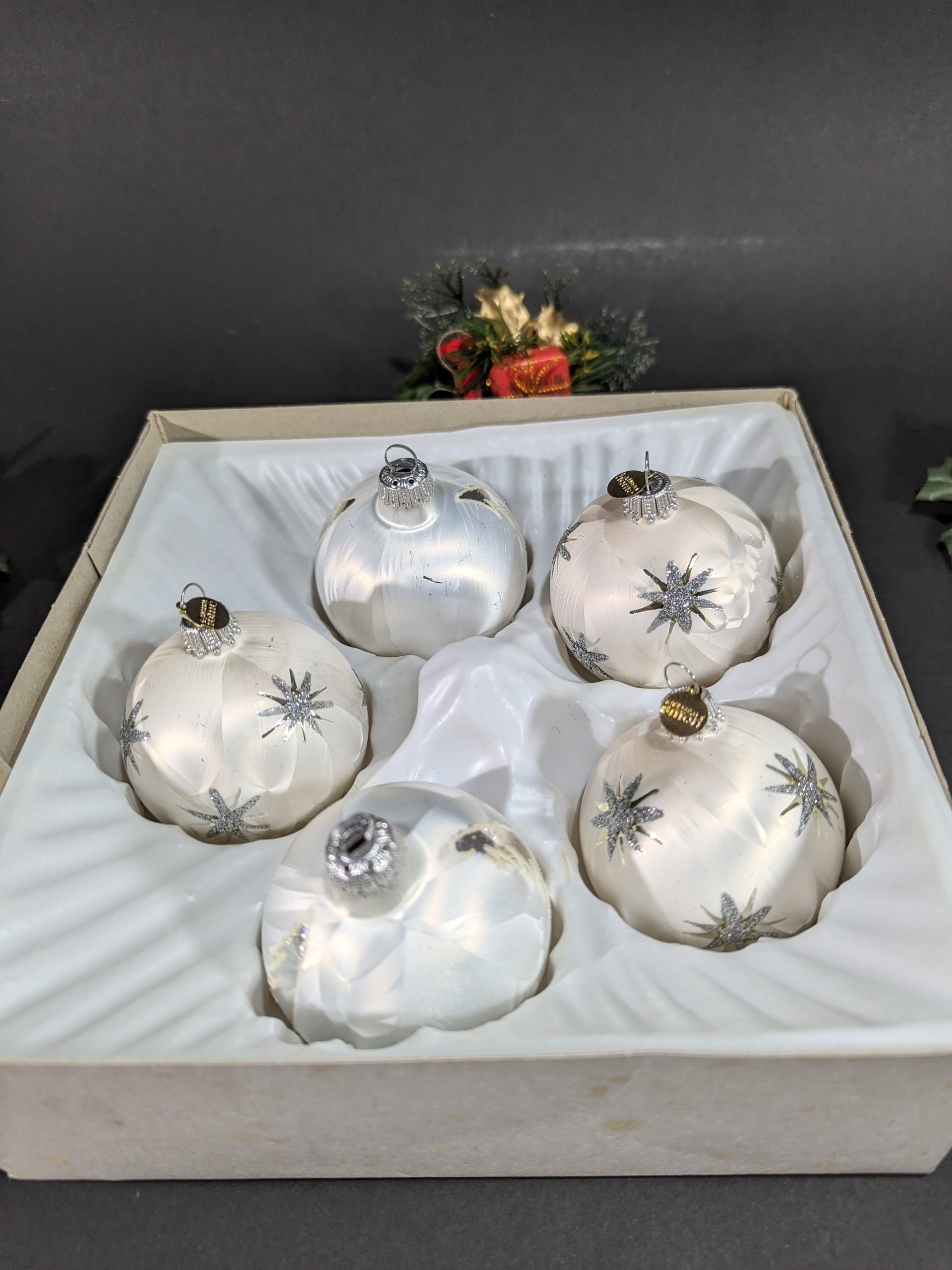 Vintage Set of 6 Pearl White Glass Dehner Germany 70s Christmas Balls ...