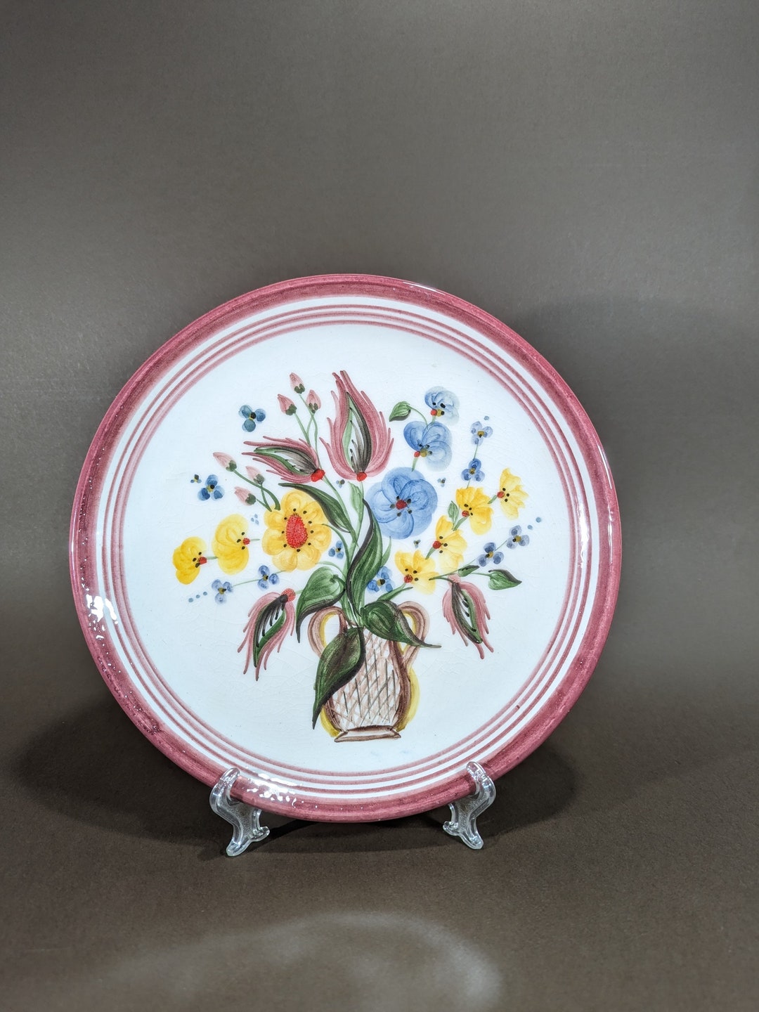 Vintage Handmade Floral Plate, Wall Hanging Hand-painted Floral Plate ...