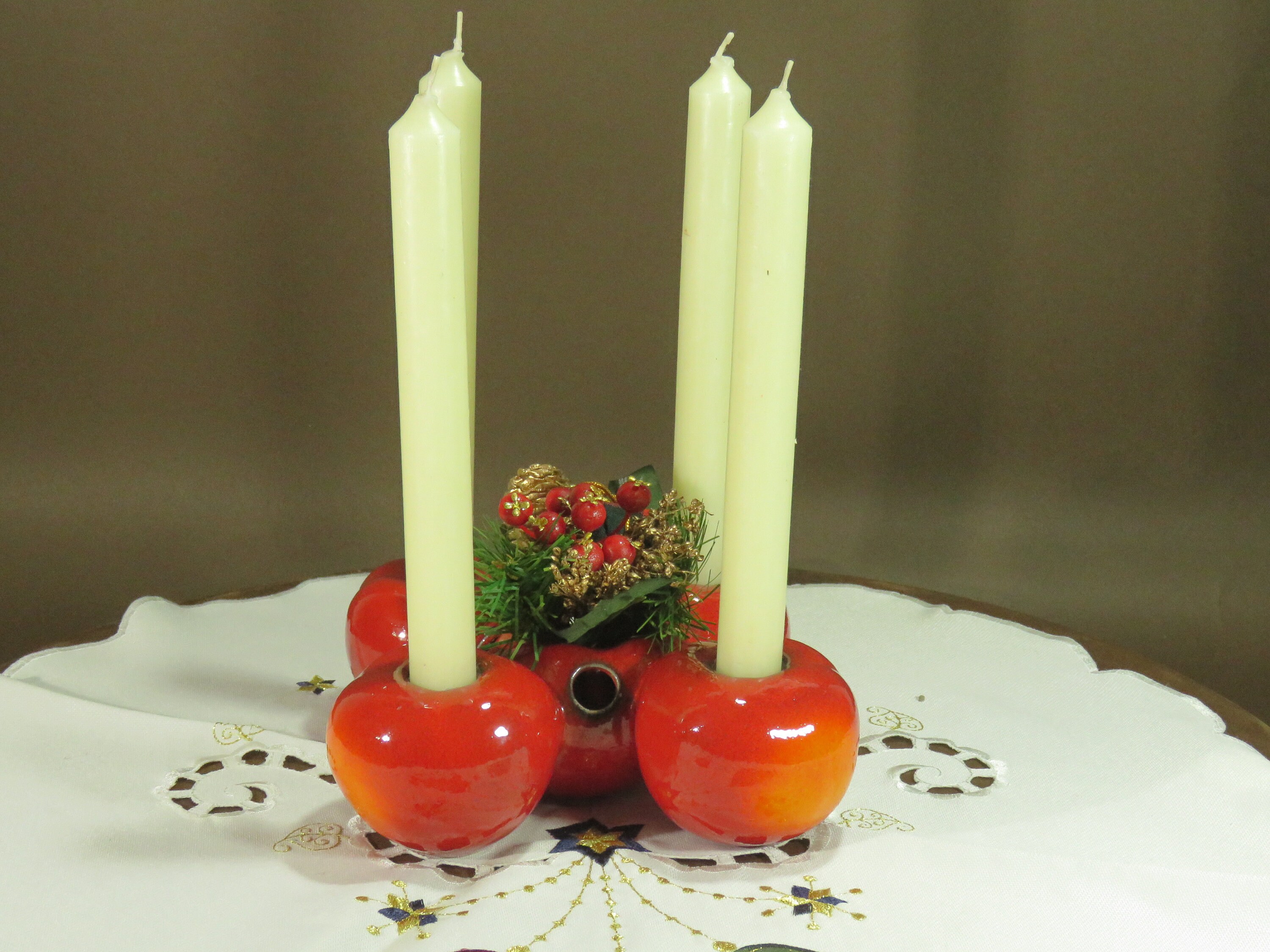 Vintage Goebel Five Apples Ceramic Candle Holder , Red Apple Goebel ...