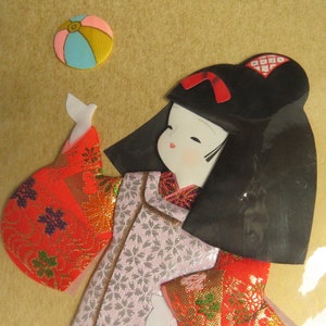 Vintage Japanese Oshie Fiber Arts, the Girl With the Ball, Japanese ...
