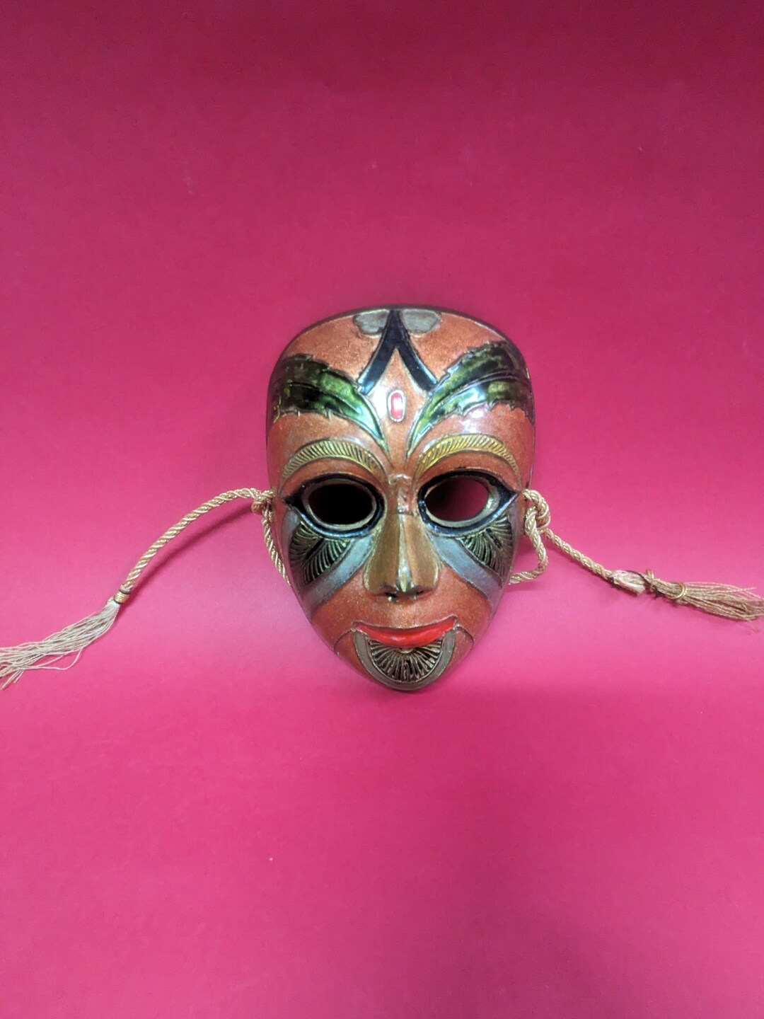 Vintage Handcrafted Mask Mardi Gras Carnival ,masquerade Enamel Brass ...