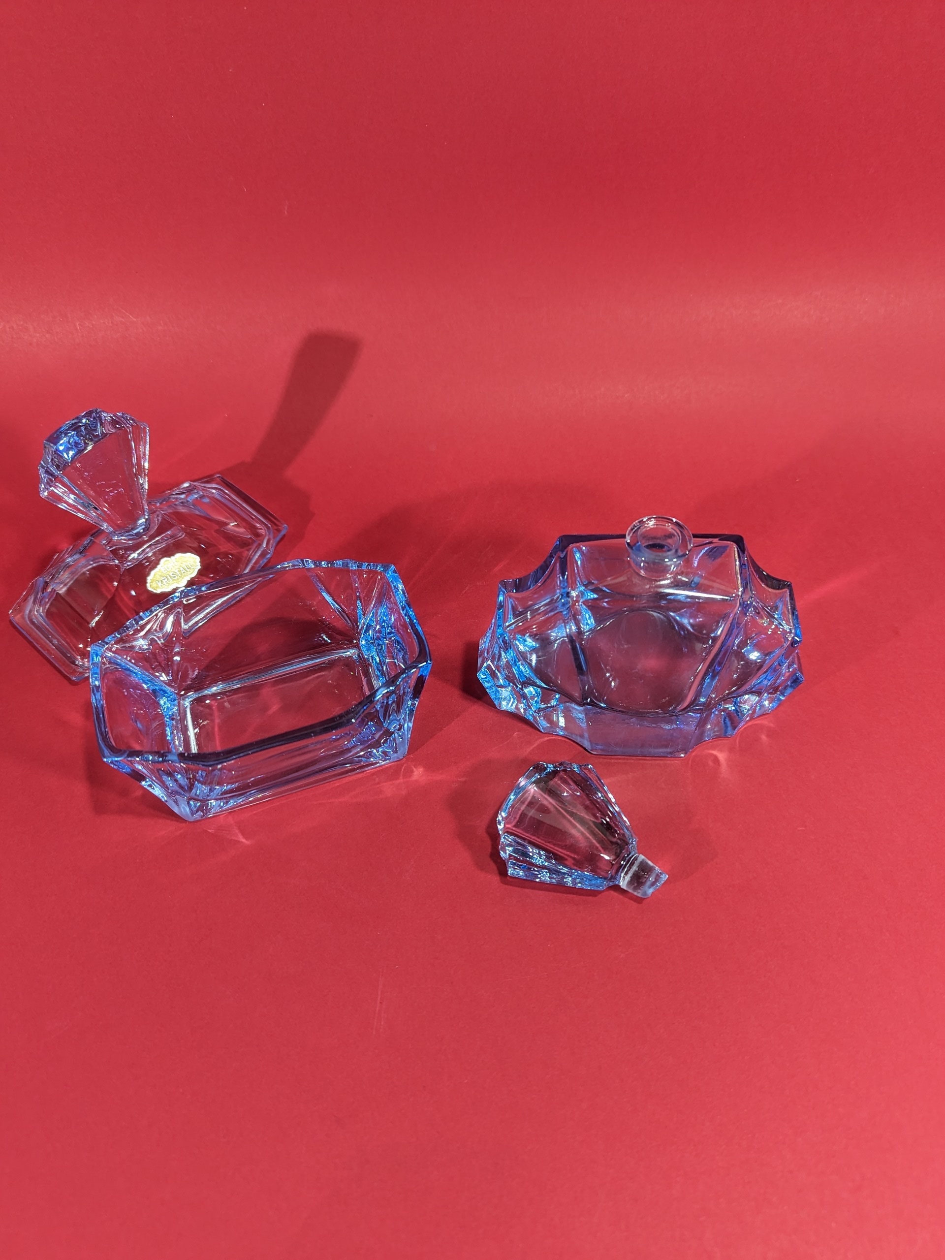 Blue Glass Dressing Table Set.echt Kristall Dressing Table Set - Etsy
