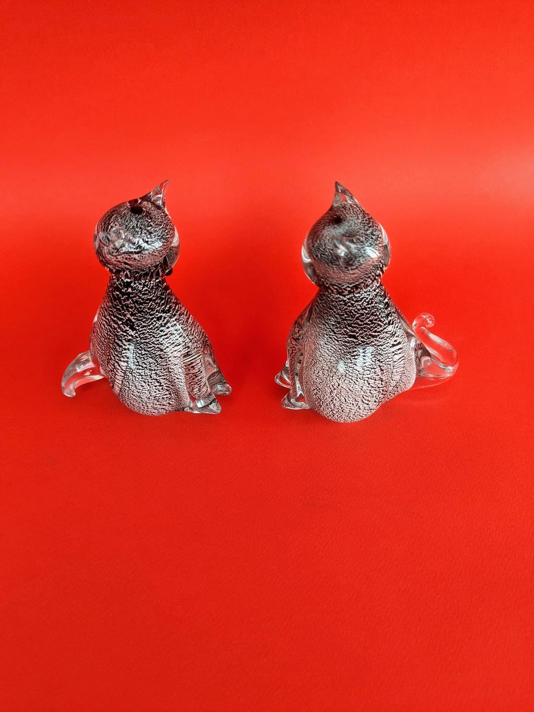 Vintage Murano Art Glass Two Cats Oball Sommerso With Silver Flakes on ...