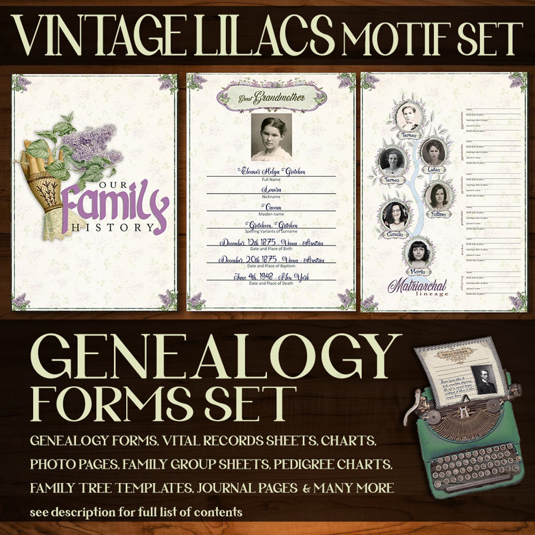 VINTAGE LILACS - 204 EDITABLE Genealogy Forms Make This Genealogy ...