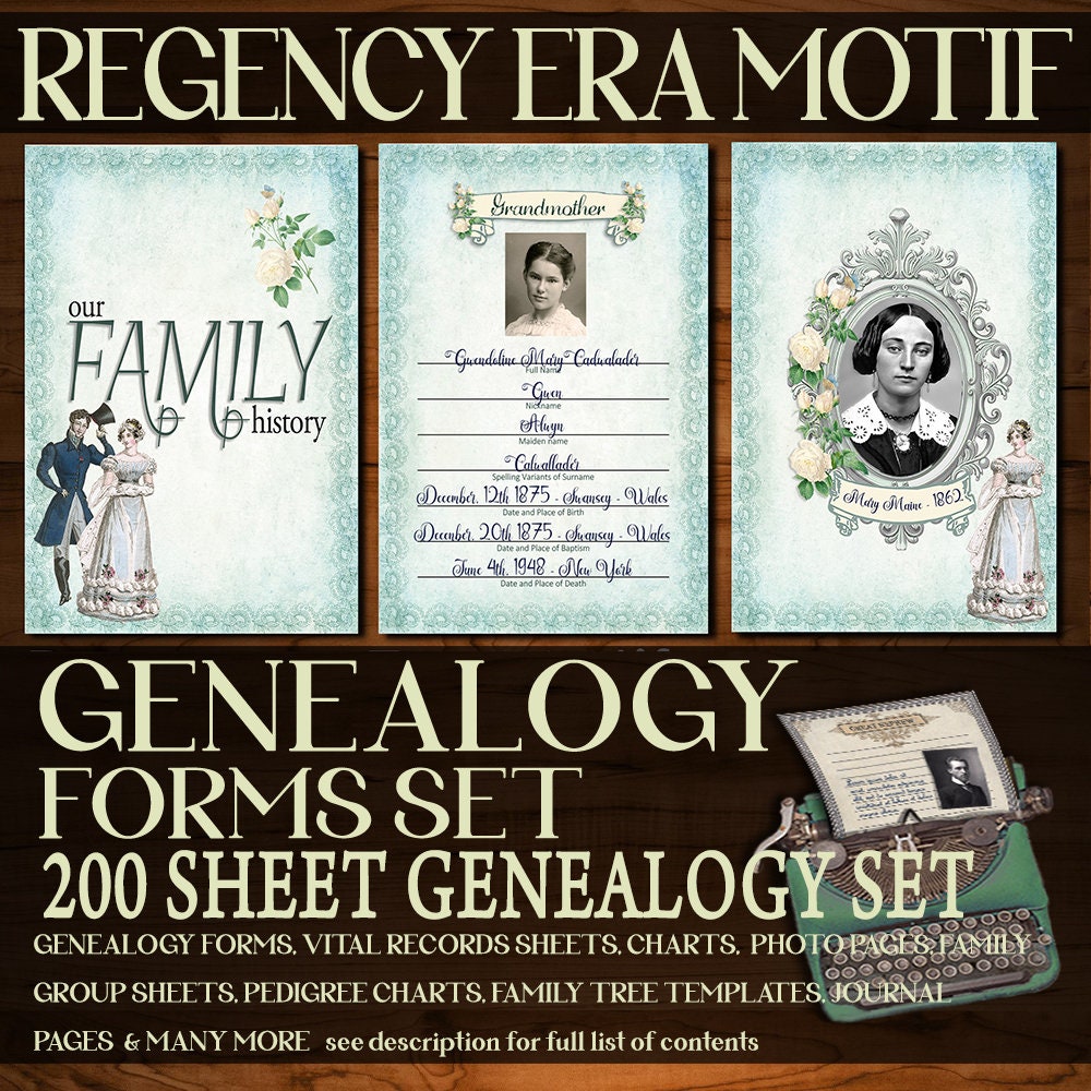 REGENCY Motif Genealogy Forms Set - 200+ EDITABLE Forms Make This the ...