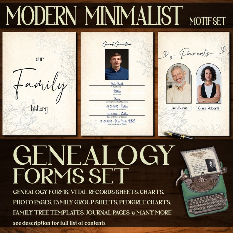 Minimalist Genealogy Forms: Editable Family History Kit (PDF) - Etsy