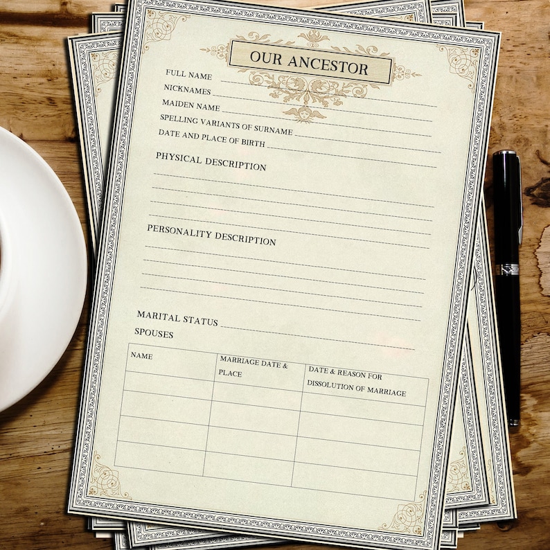 Editable Genealogy Forms: Classic Parchment Family History (PDF) - Etsy