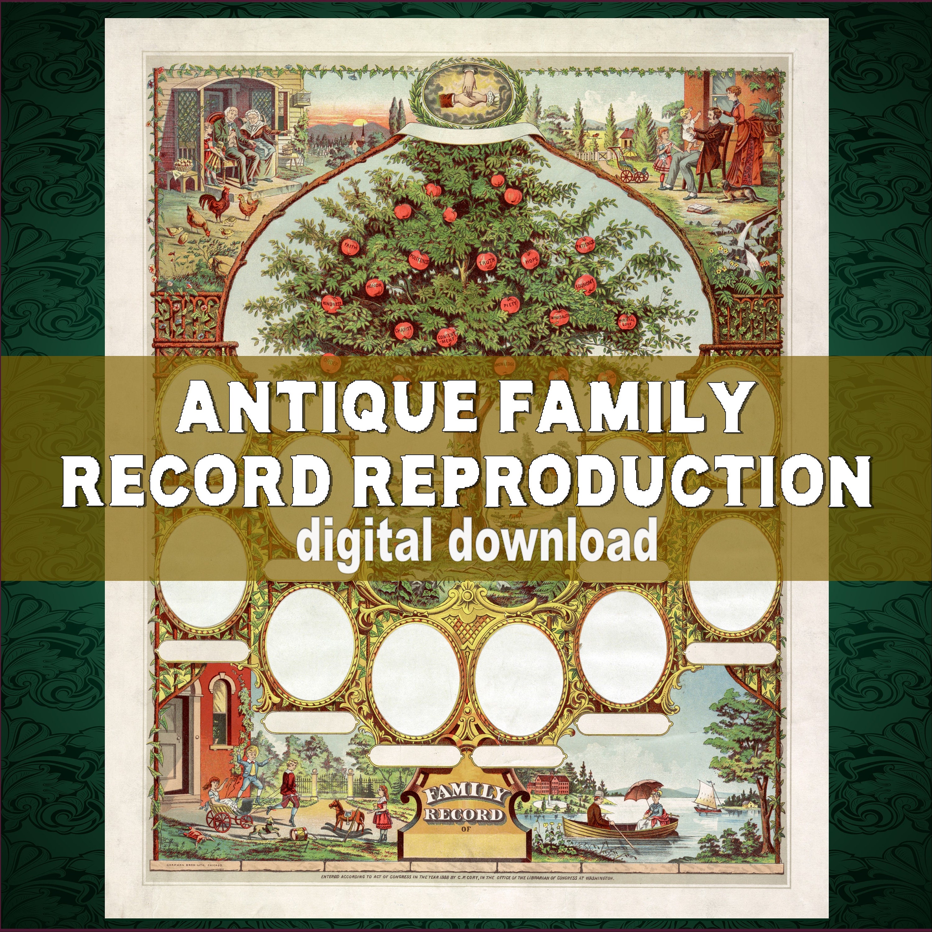 1888, Blank Family Record Lithography Reproduction - Etsy