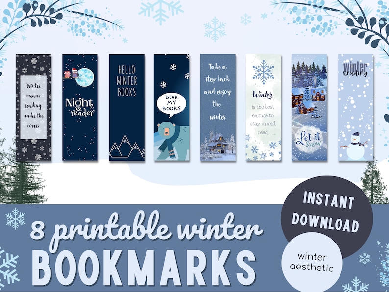 Winter Bookmarks, Printable Bookmarks, Digital Bookmarks, Bookmarks ...