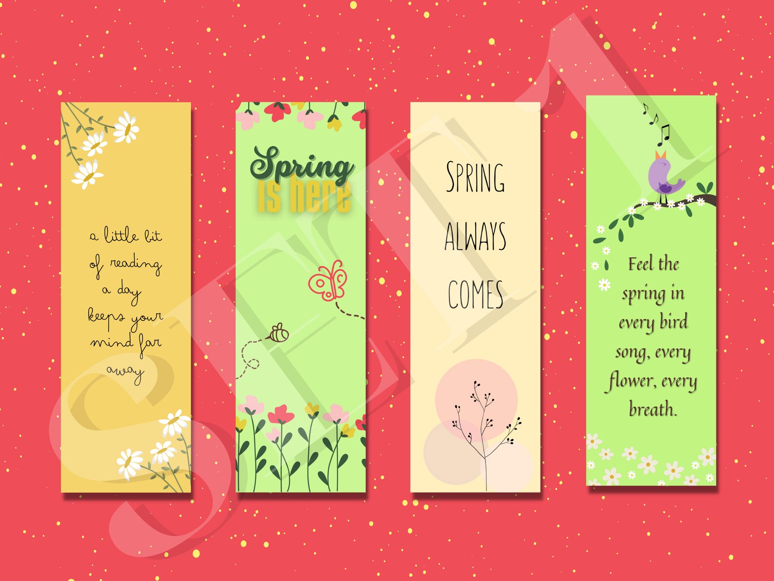 Spring Bookmarks, Printable Bookmarks, Digital Bookmarks, Bookmarks ...