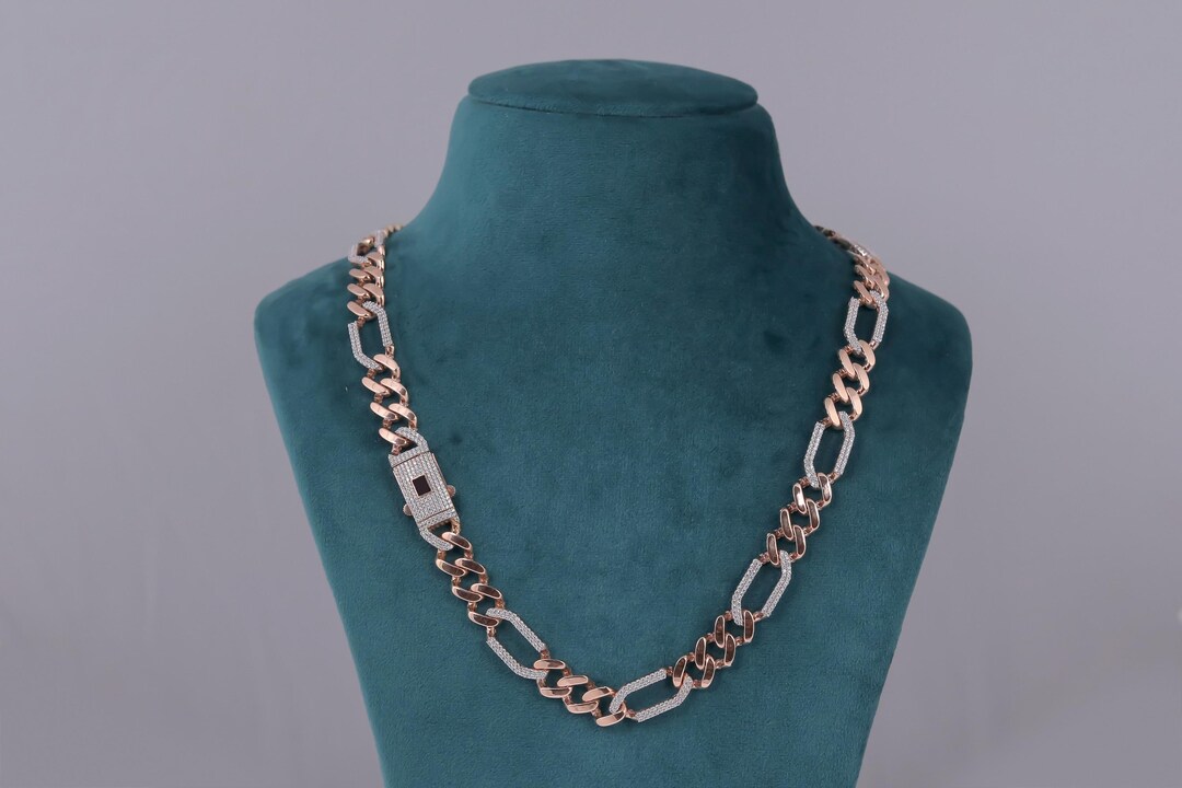 Hand Set Stones Prong Cuban Link Chain Necklace 18k Gold Finish ...